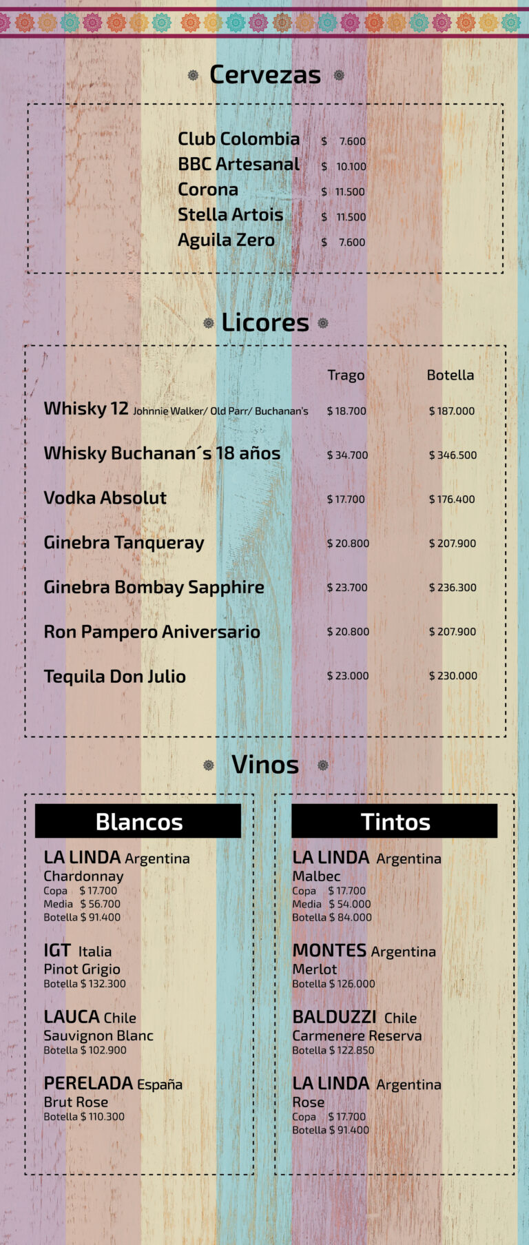 Menú | Bombay Lounge